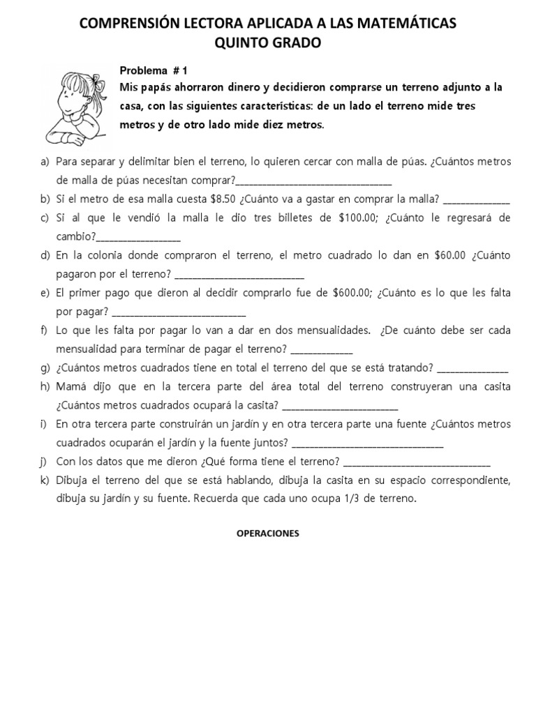 Comprensión Lectora en Matemáticas 5to Grado | PDF | Juegos y ...