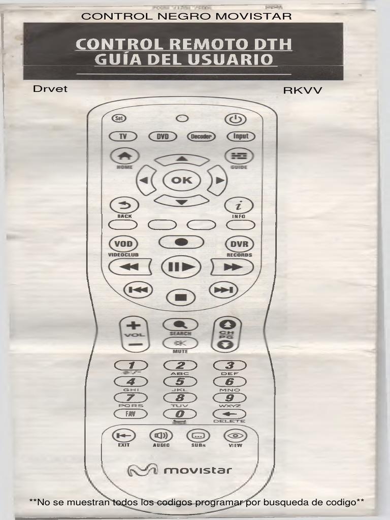 Control Remoto Universal Movistar Negro PDF | PDF | Control remoto ...