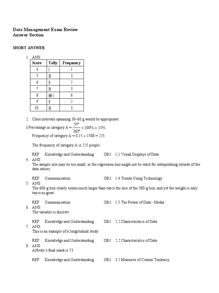 Data Management Exam Answers | PDF | Median | Statistical Analysis