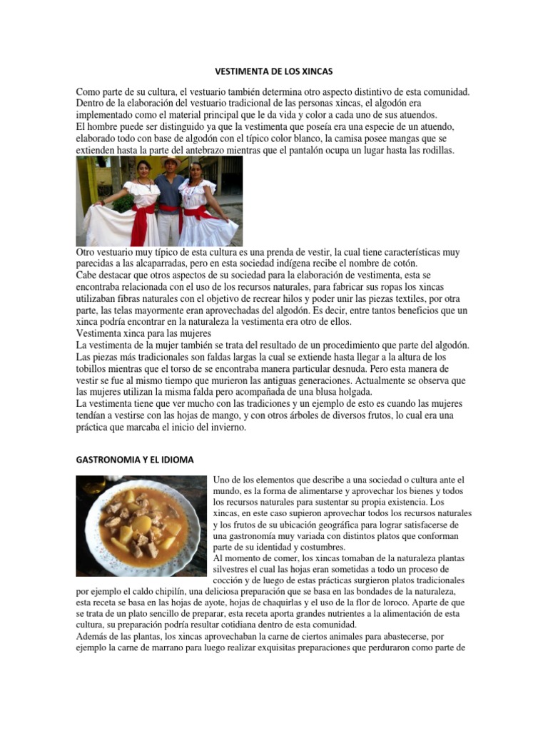 Vestimenta de Los Xincas | PDF | Ropa | Bienes de consumo