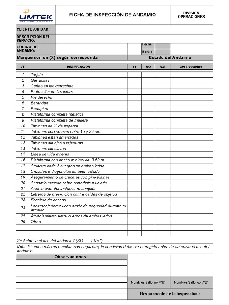 Formato de Inspeccion de Andamios | PDF