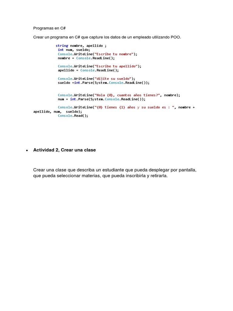 Programas en C# | PDF | Software de Microsoft | Plataformas de computación