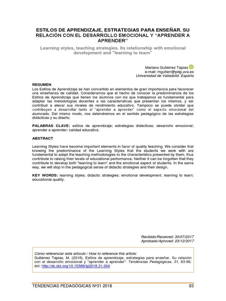 Estilos de Aprendizaje | PDF | Evaluación | Aprendizaje