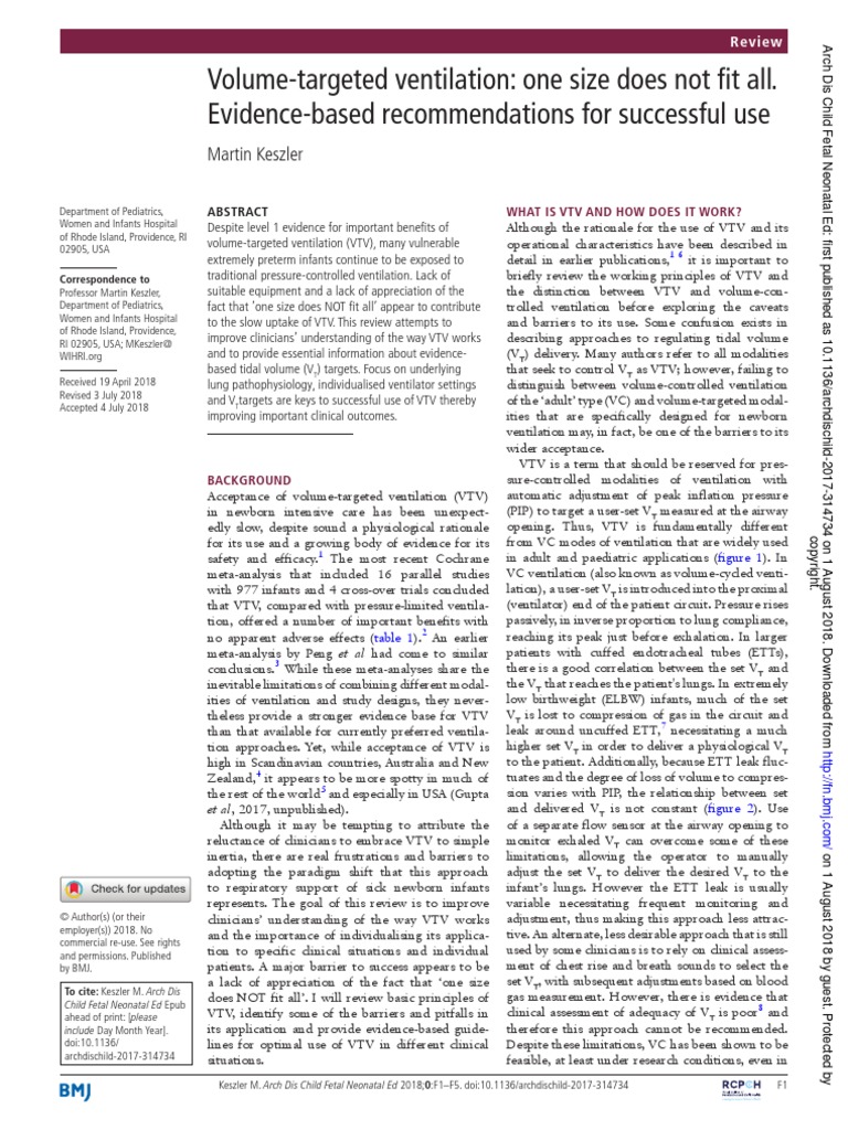 Volume Targeted Ventilation | PDF | Respiratory System | Respiration