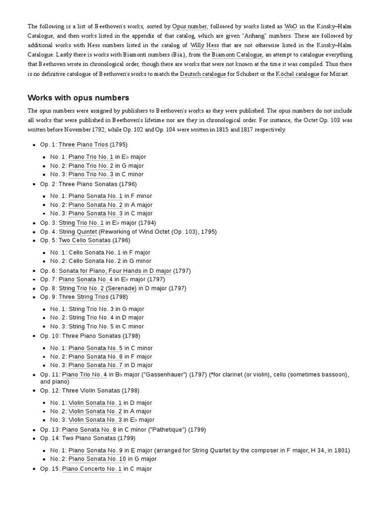 Catálogo Beethoven | PDF | Opus Number | Music