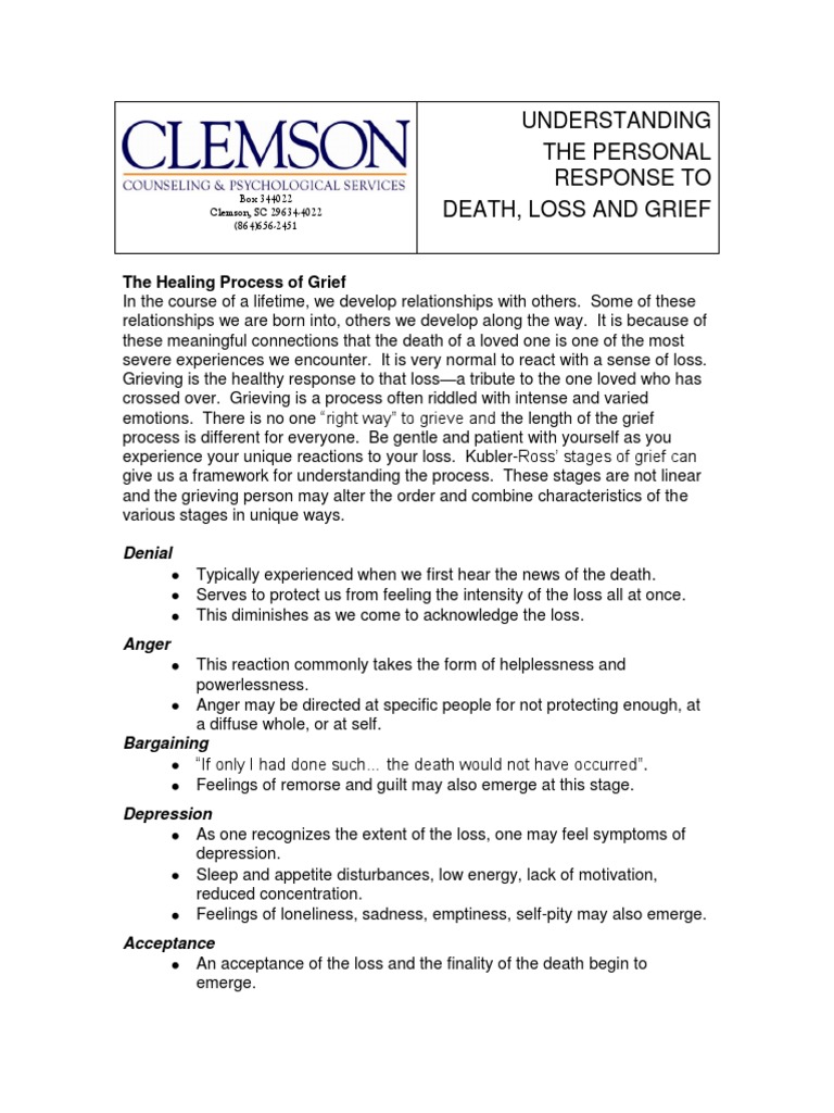 Understanding The Personal Response To Death, Loss and Grief | PDF ...