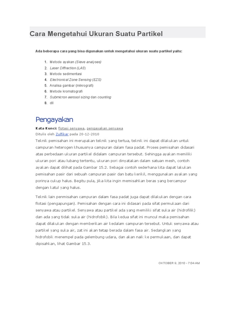 Metode Penentuan Ukuran Partikel | PDF