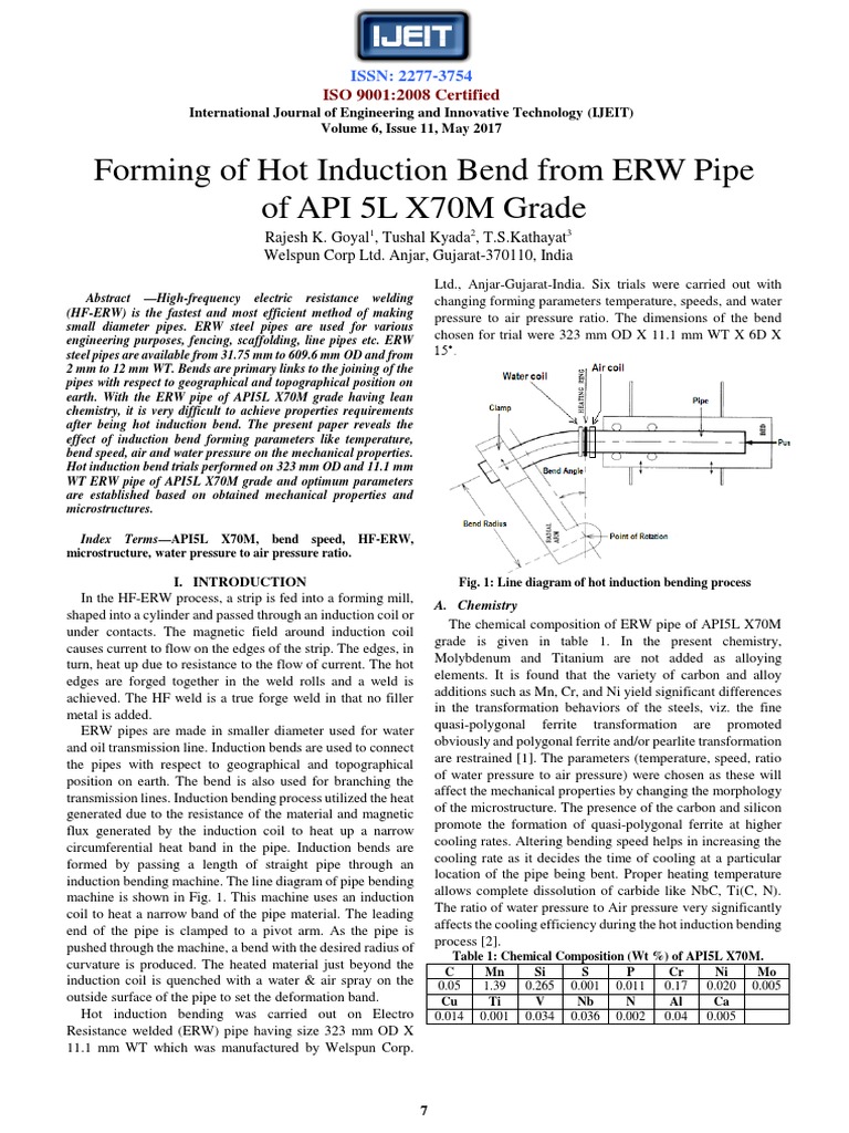 Forming of Hot Induction Bend From ERW Pipe of API 5L X70M Grade | PDF ...
