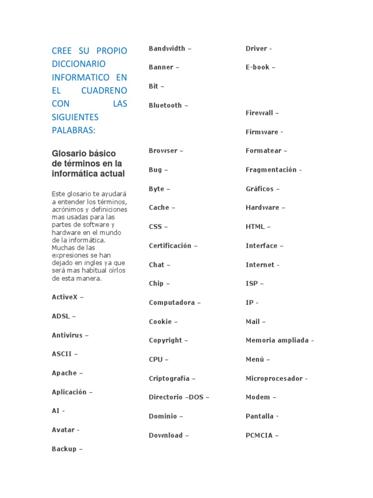 Diccionario Informatico | PDF | Hardware de la computadora | Sistema operativo