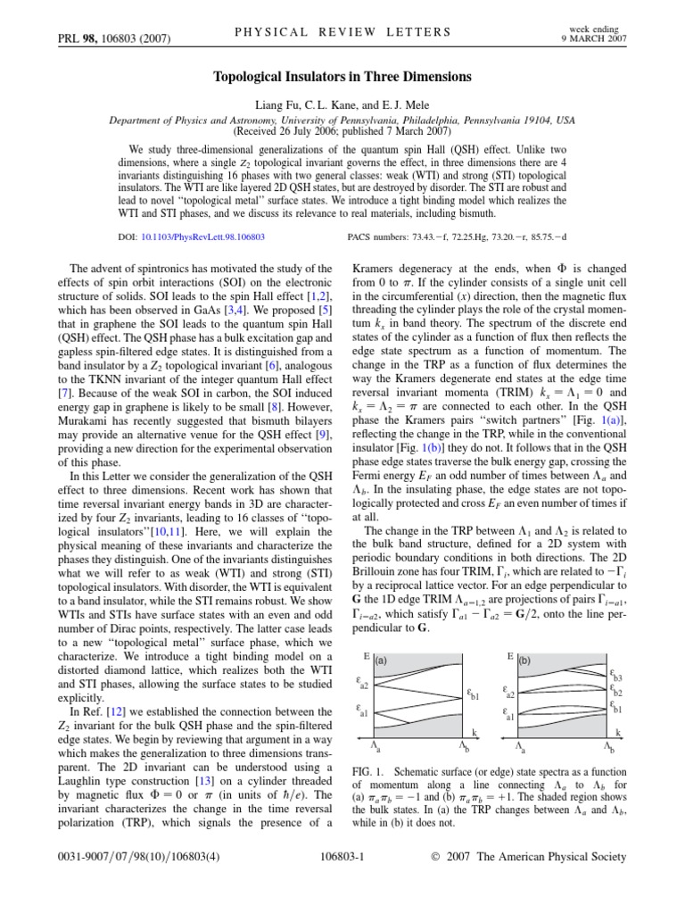 Fu, Kane, Mele - 2007 - Topological Insulators in Three Dimensions ...