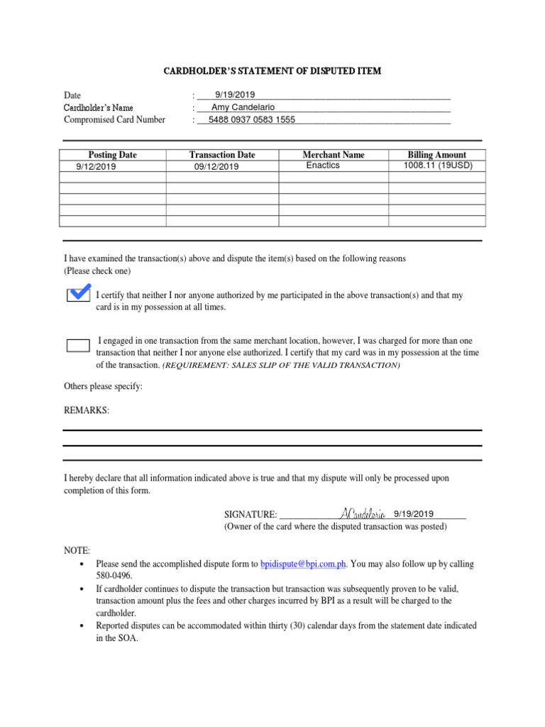 Dispute Form | PDF