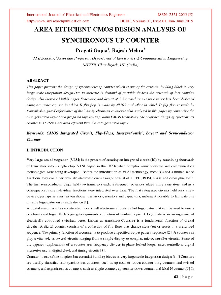 Area Efficient Cmos Design Analysis of Synchronous Up Counter | PDF ...