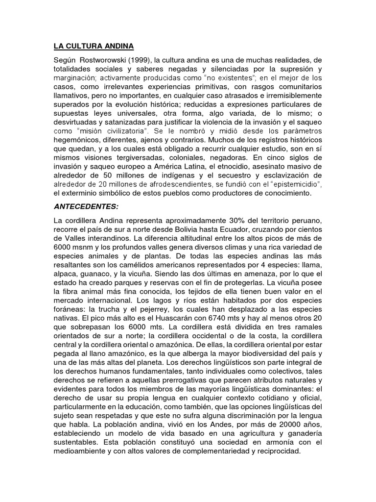 La Cultura Andina | PDF | Andes | Perú