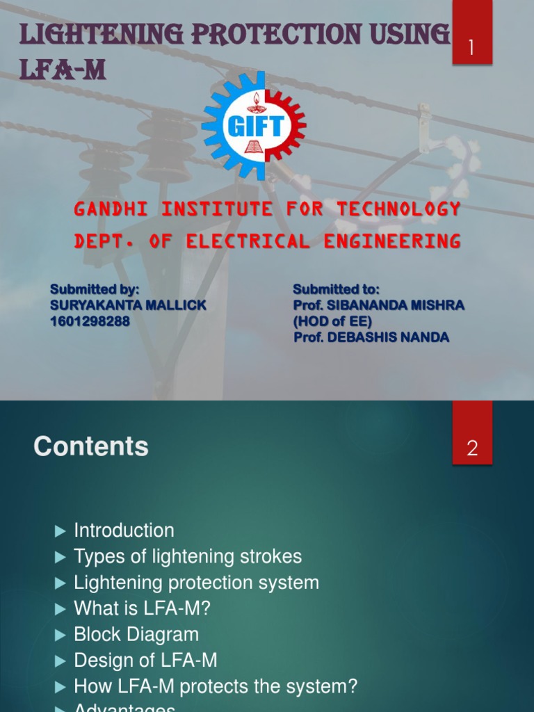 Lightening Protection Using Lfa-M: Gandhi Institute For Technology Dept. of Electrical ...