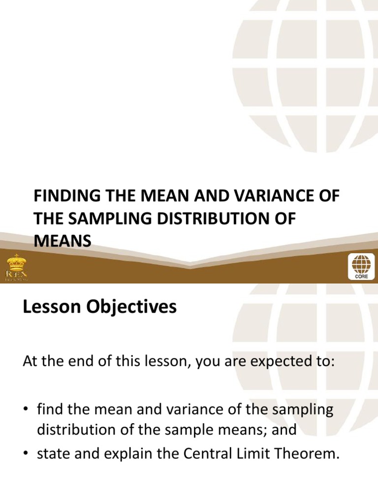 Mean and Variance of Sample Means | PDF | Mean | Standard Deviation