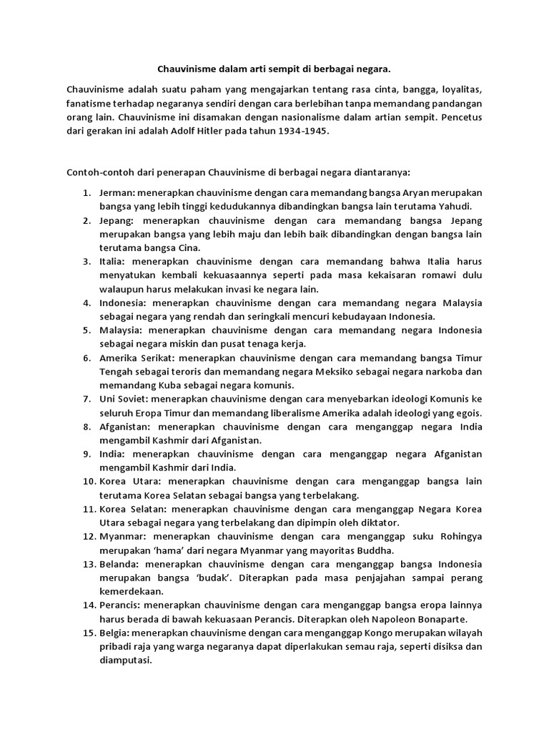 Pengertian dan Contoh Chauvinisme | PDF | Politik