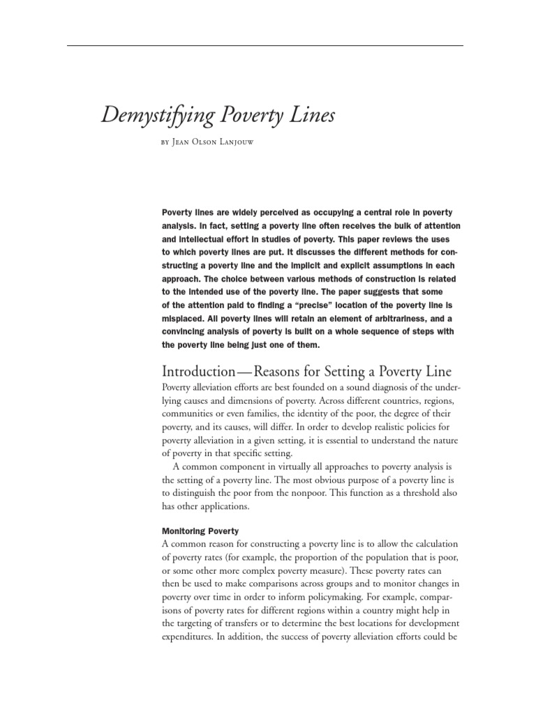 Demystifying Poverty Lines: Introduction-Reasons For Setting A Poverty ...