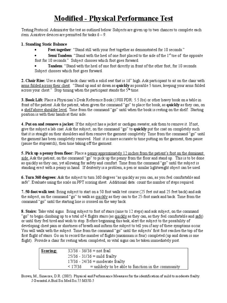 Physical Performance Test Modified | PDF | Medicine | Clinical Medicine