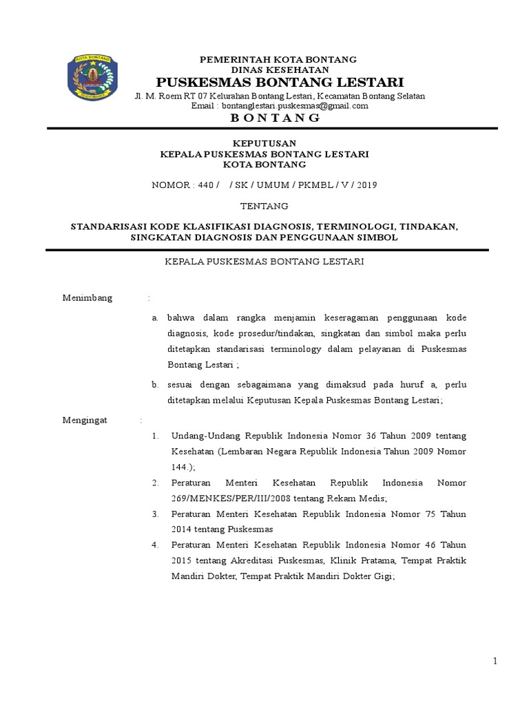 SK Standarisasi Kode Klasifikasi Diagnosis, Terminologi, Tindakan ...