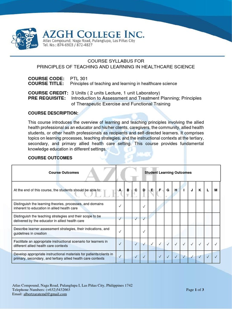 Course Syllabus For Principles of Teaching and Learning in Healthcare ...