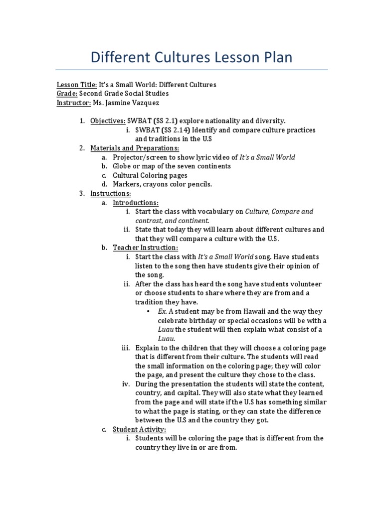 Multicultural Lesson Plan | PDF | Lesson Plan | Behavior Modification