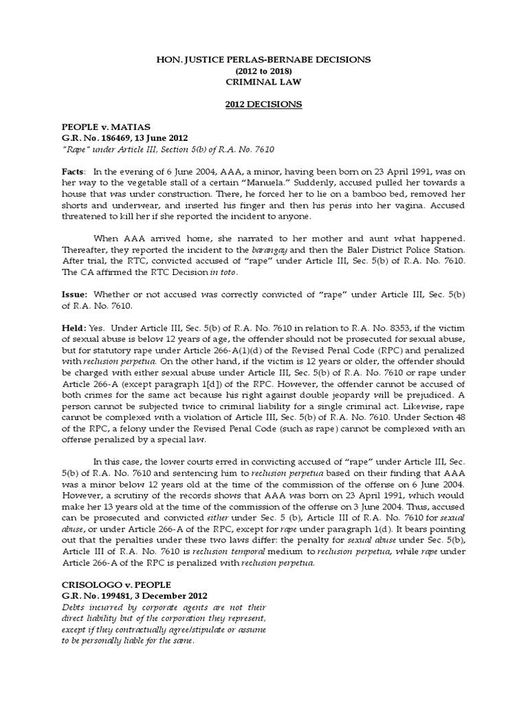 Justice Perlas-Bernabe's Key Rulings | PDF | Ponzi Scheme | Insanity ...