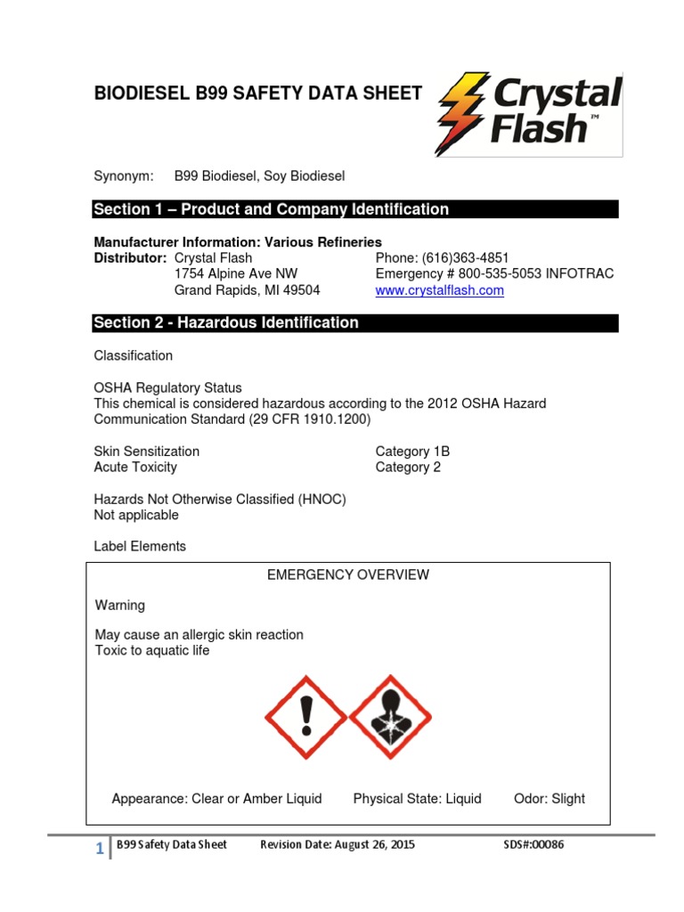 B99 SDS | PDF | Biodiesel | Firefighting
