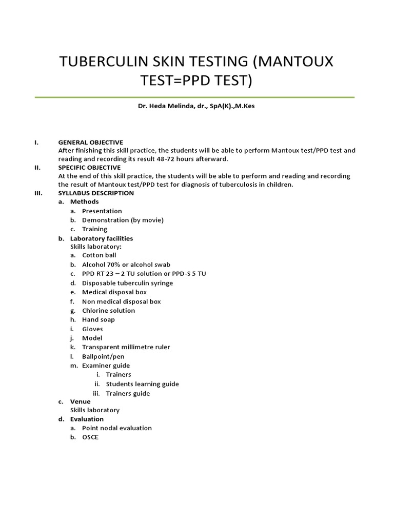 Tuberculin Skin Testing (Mantoux Test PPD Test) : Dr. Heda Melinda, DR ...
