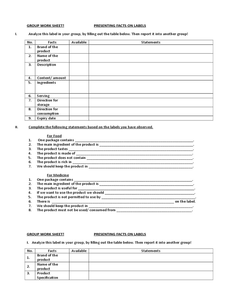 Group Label Analysis Worksheet | PDF | Nutrition | Diet & Nutrition