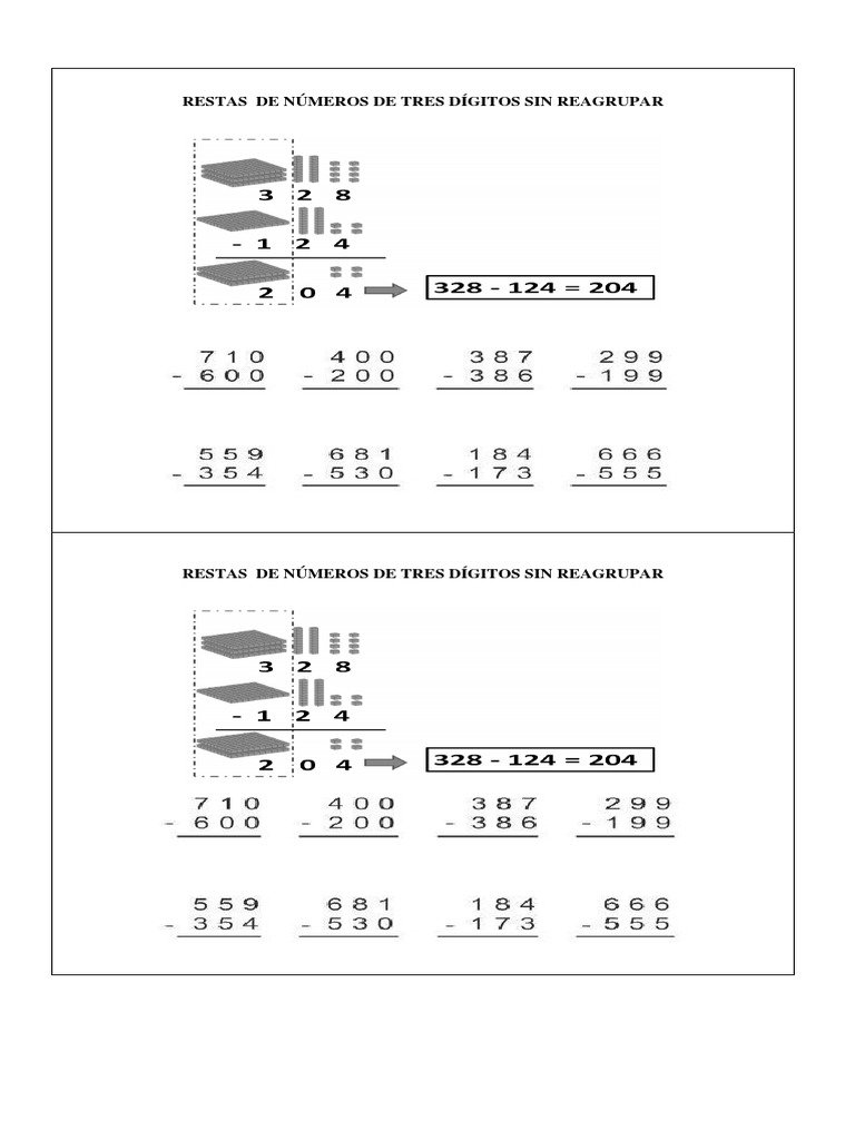 Restas de Números de Tres Dígitos Sin Reagrupar | PDF | Geometría ...