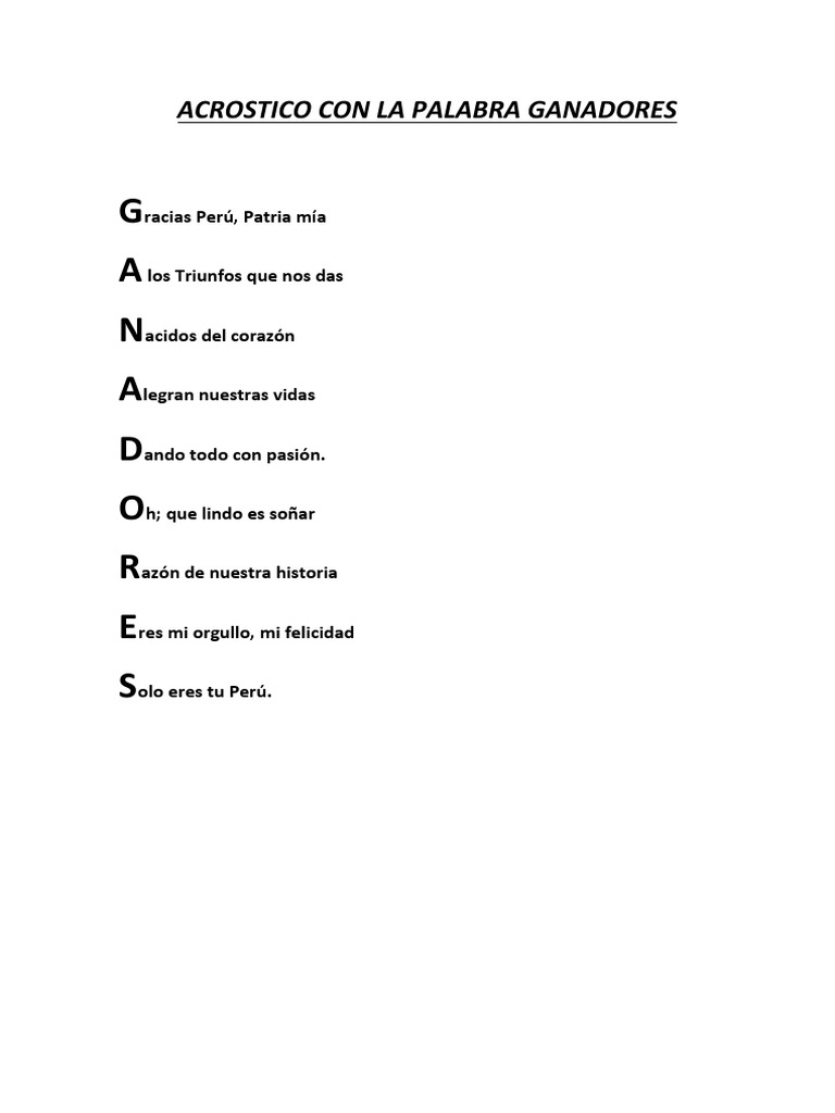 Acrostico Con La Palabra Ganadores | PDF