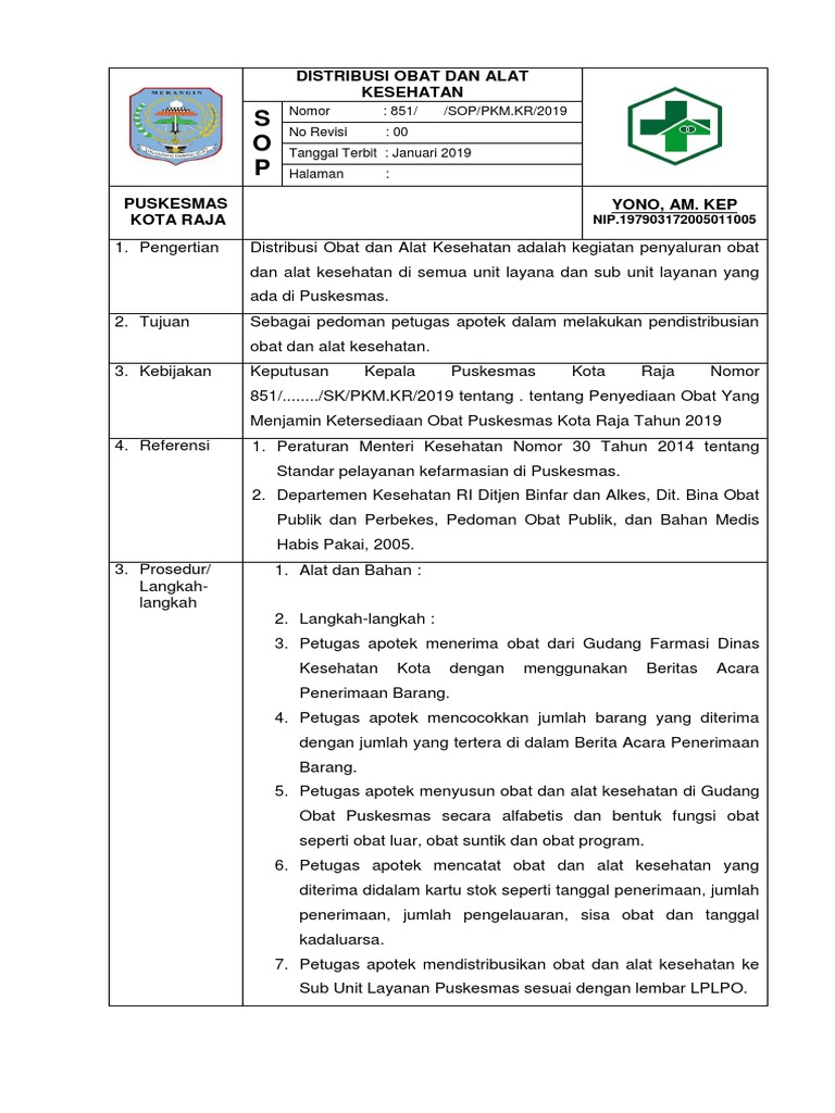Sop Distribusi Obat Dan Alat Kesehatan | PDF