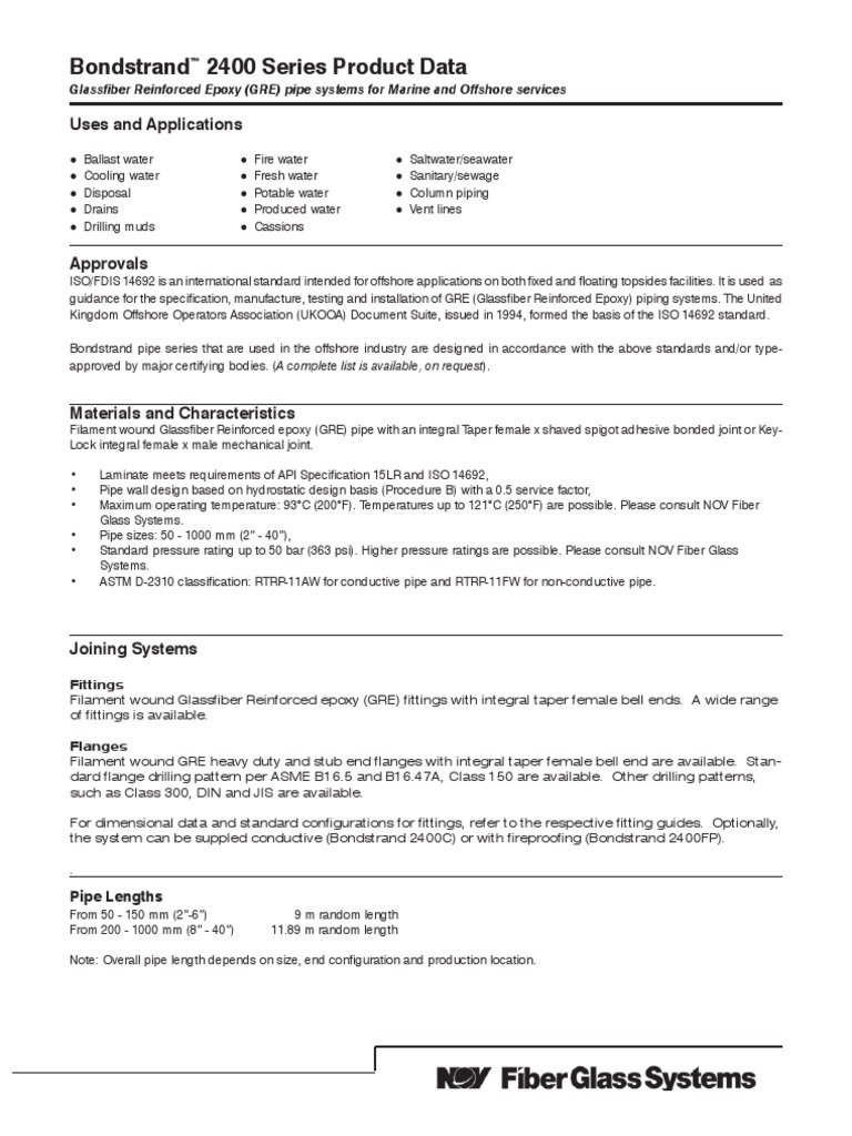 Bondstrand 2400 Series Product Data: Uses and Applications | PDF ...