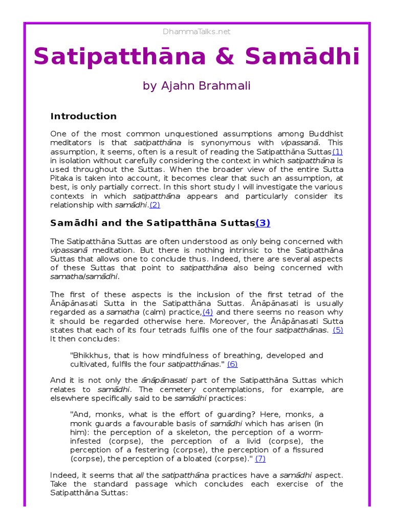 Brahmali Satipatthana and Samadhi | Download Free PDF | Vipassanā | Noble Eightfold Path