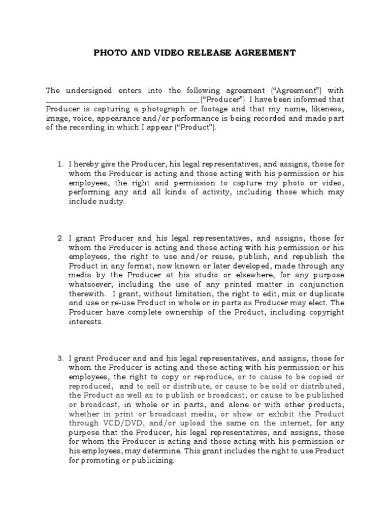 Sample Photo and Video Release Agreement | PDF | Photograph | Civil Law ...