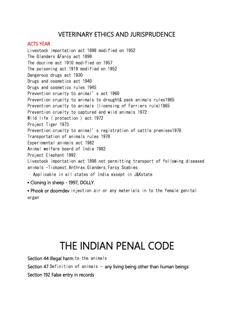 The Indian Penal Code: Veterinary Ethics and Jurisprudence | PDF