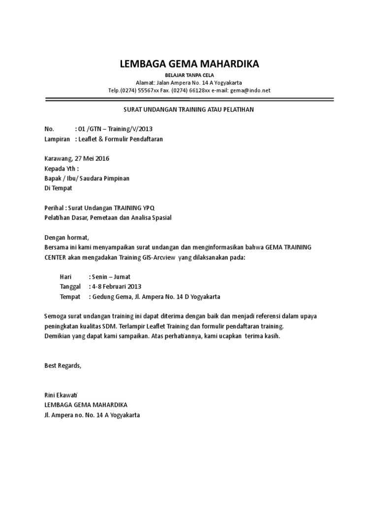 Contoh Surat Undangan Training Atau Pelatihan | PDF