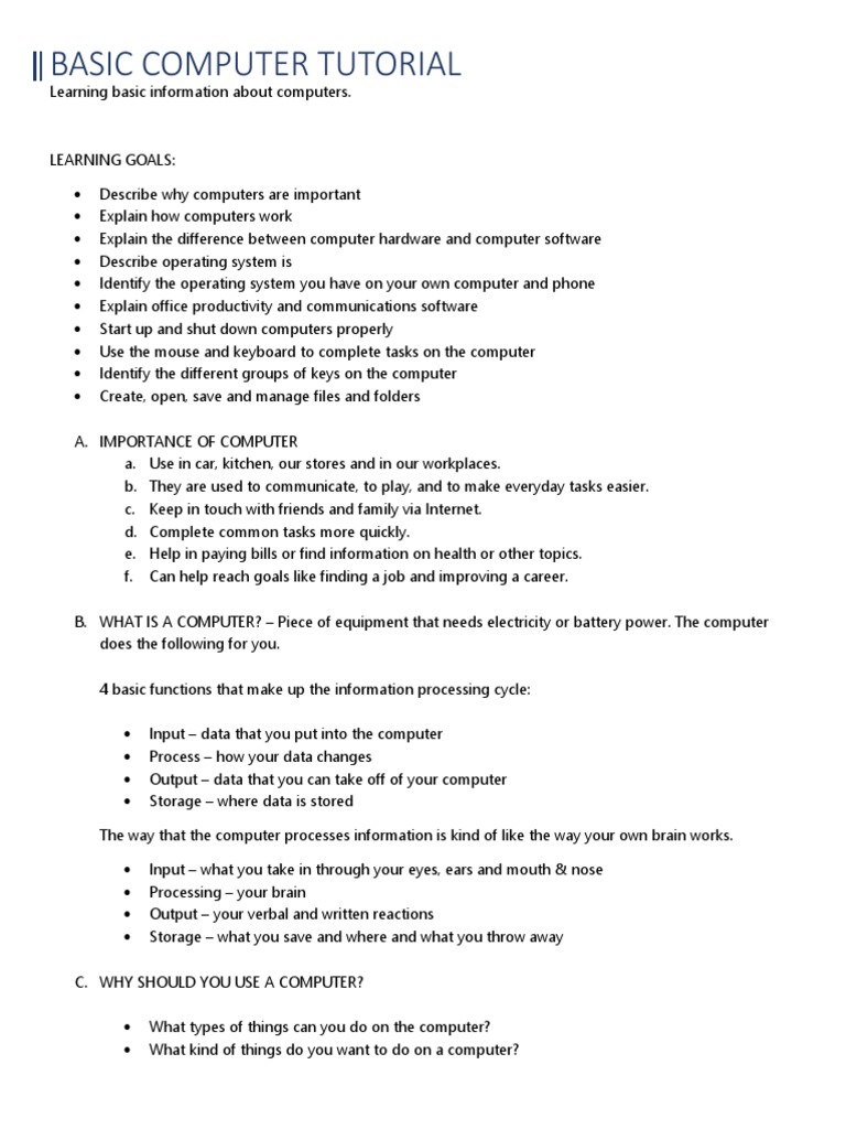 Basic Comp Tutorial | PDF | Random Access Memory | Computer File