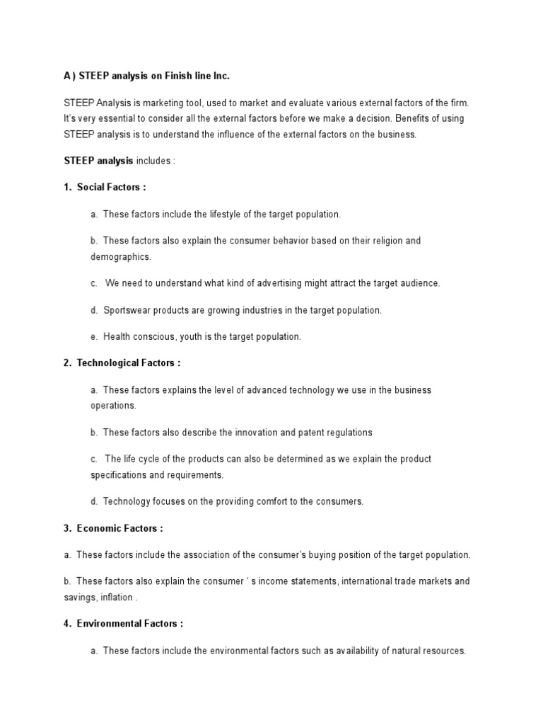 A) STEEP Analysis On Finish Line Inc | Download Free PDF | Economics ...