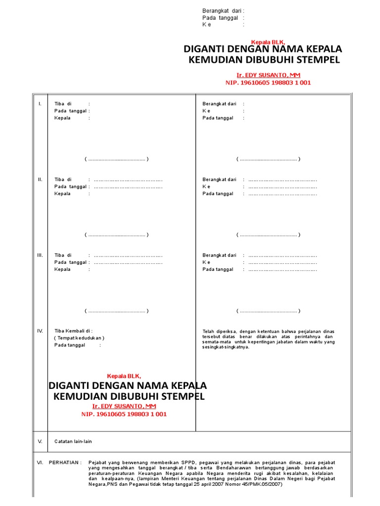 Lampiran Contoh SPPD | PDF
