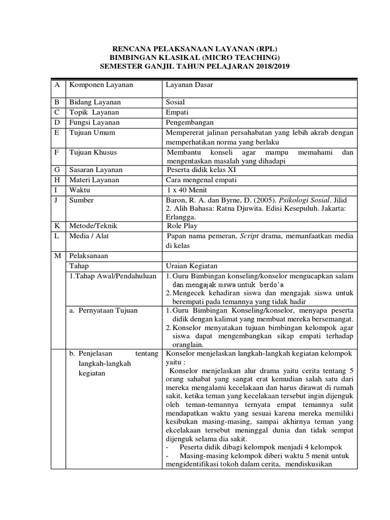 Rencana Pelaksanaan Layanan BK Micro Teaching | PDF | Karier & Perkembangan | Pengembangan Diri