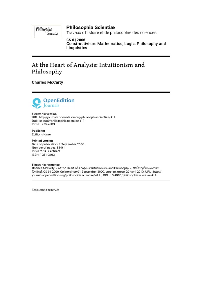 Intuitionism and Philosophy | PDF | Mathematical Logic | Interpretation ...