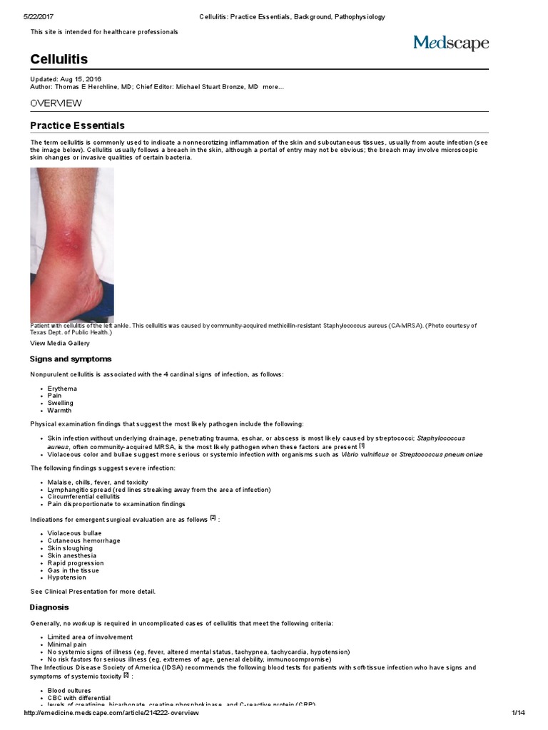 Cellulitis - Practice Essentials, Background, Pathophysiology | PDF ...