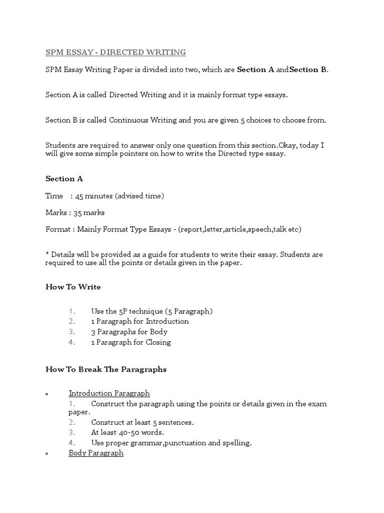 SPM Essay - Directed Writing: Section A | PDF | Language Arts ...