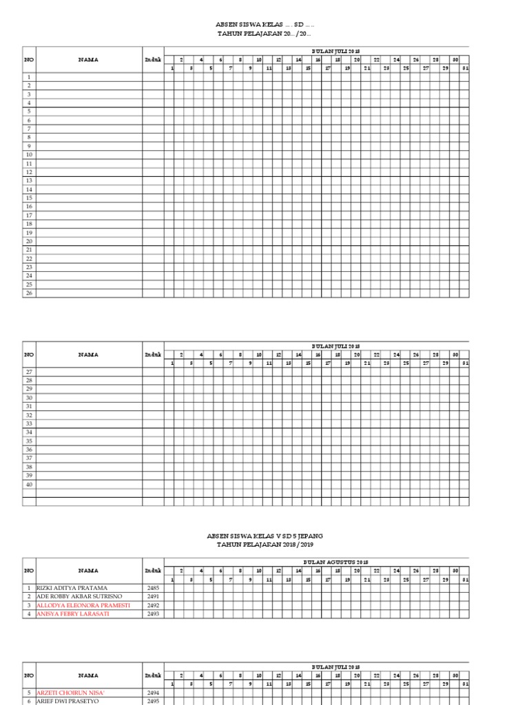 Format Absen Kelas | PDF