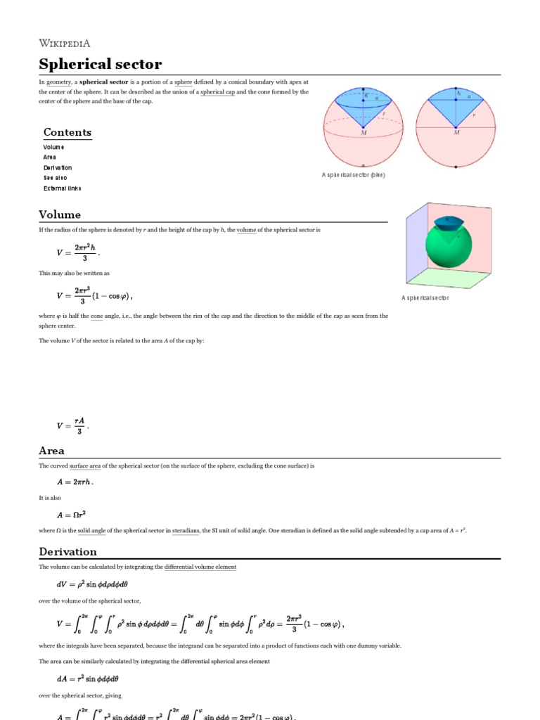 Spherical Sector | PDF | Sphere | Volume