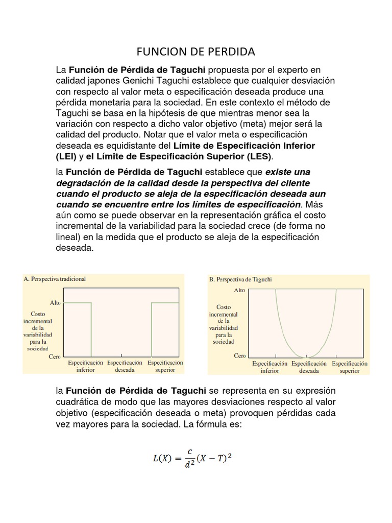 Función de Pérdida de Taguchi y Calidad | PDF