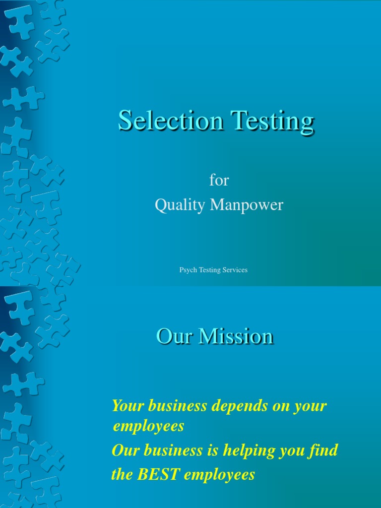 Selection Testing - Pps | PDF | Psychometrics | Test (Assessment)
