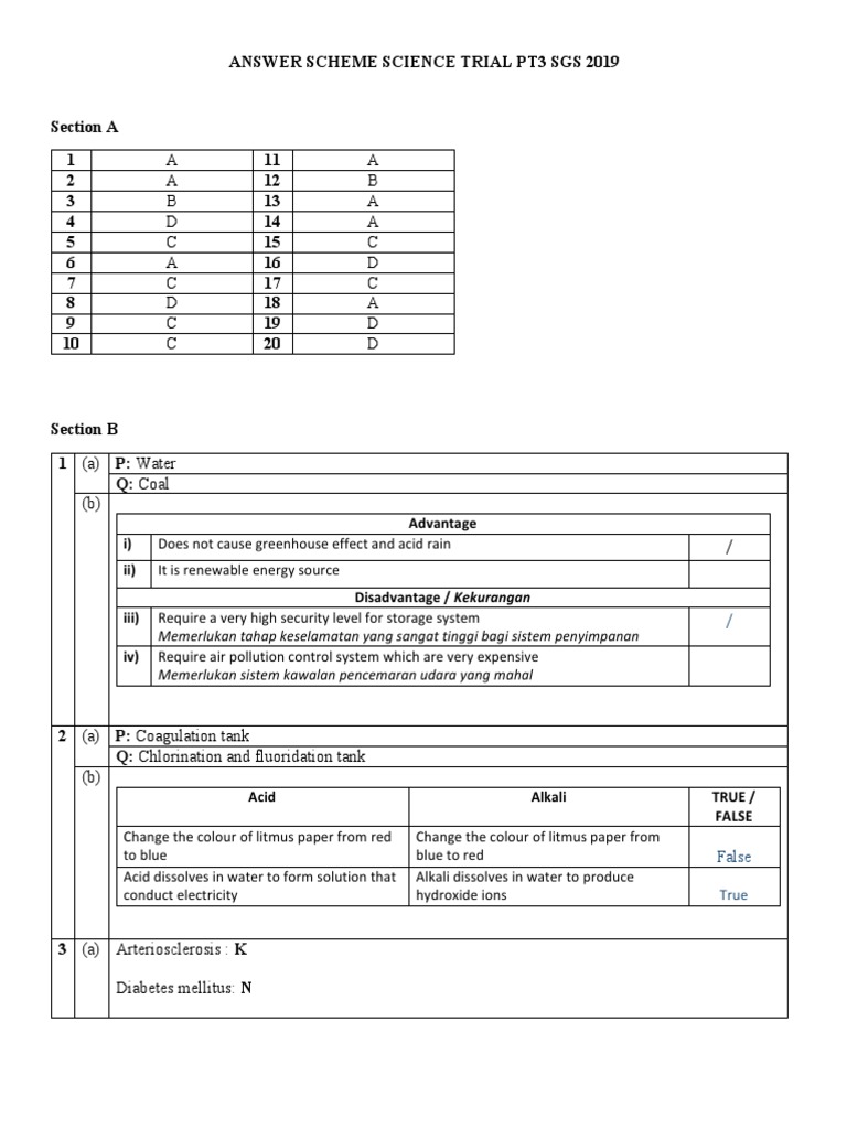 PT3 Science Trial Answer Scheme 2019 | PDF | Seed | Thorax