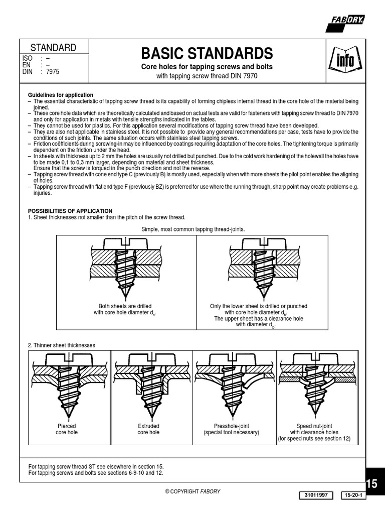 Fabory Fasteners Basic Standards | PDF | Screw | Engineering Tolerance